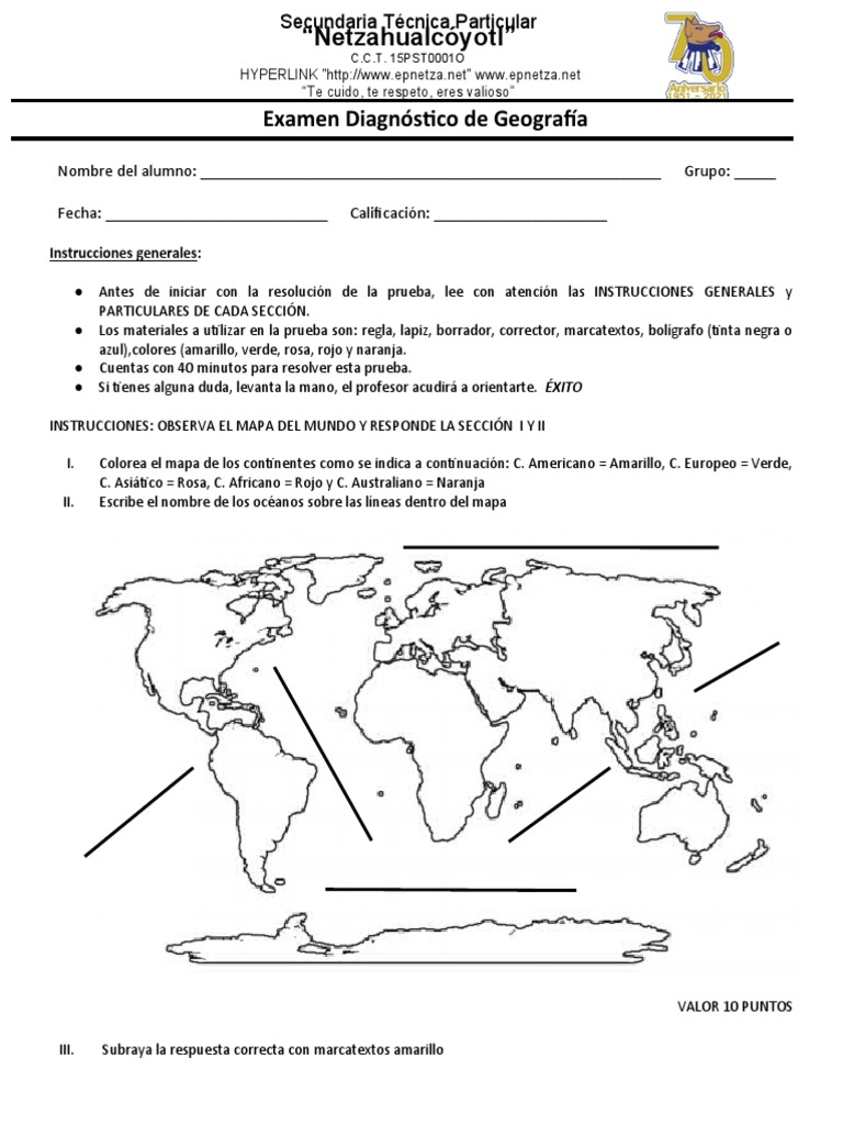 Examen Diagnóstico Geografía | PDF