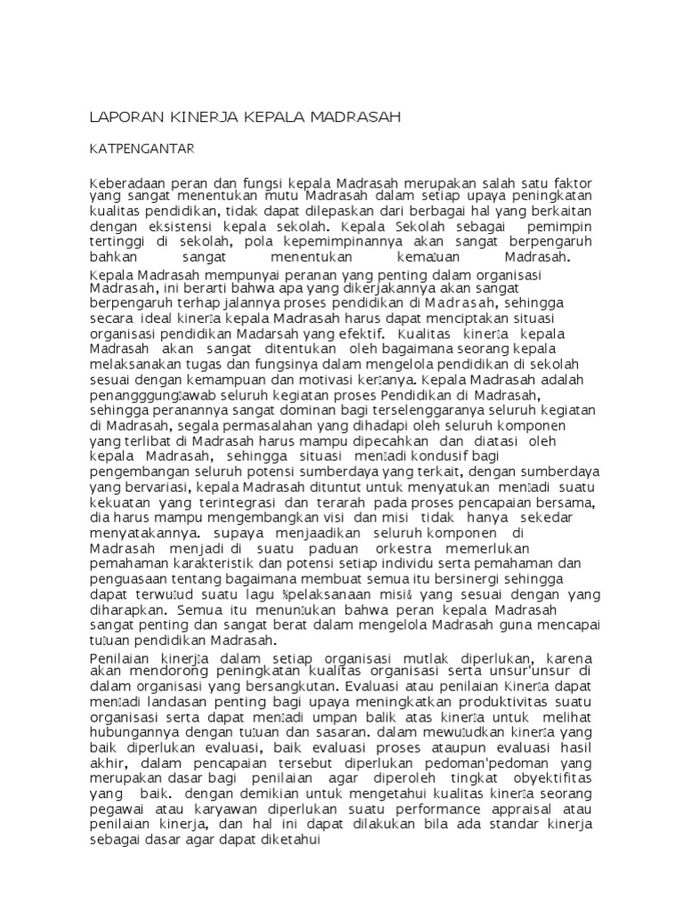 Laporan Kinerja Kepala Madrasah | PDF