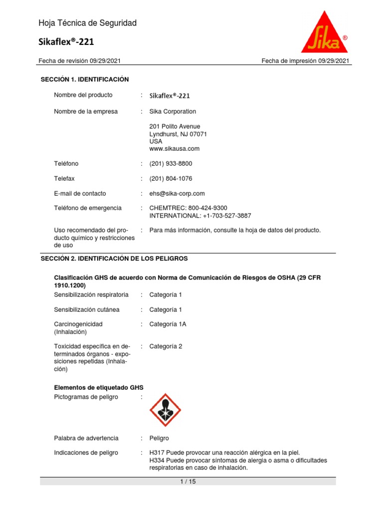 FDS Sikaflex-221 | PDF | Cáncer | Cáncer de pulmón