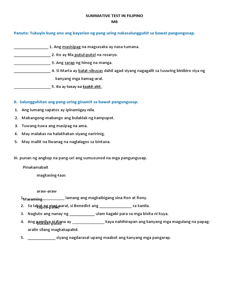 Summative Test Sa Tagalog