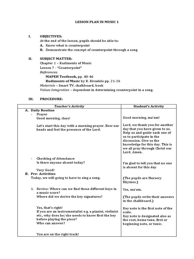 Counterpoint Lesson Plan Pdf Rhythm Music Theory