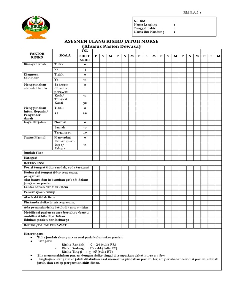 Asesmen Risiko Jatuh Dewasa Morse | PDF