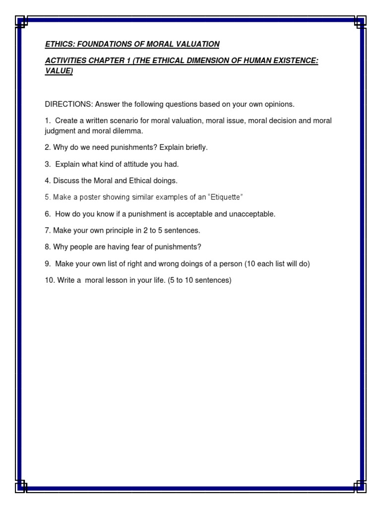 Val02 Act1 Chapter 1 - The Ethical Dimension of Human Existence - Value ...