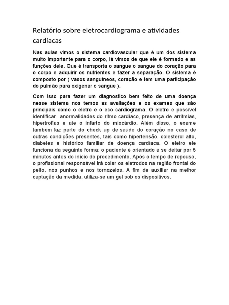 Relatório Sobre Eletrocardiograma e Atividades Cardíacas | PDF