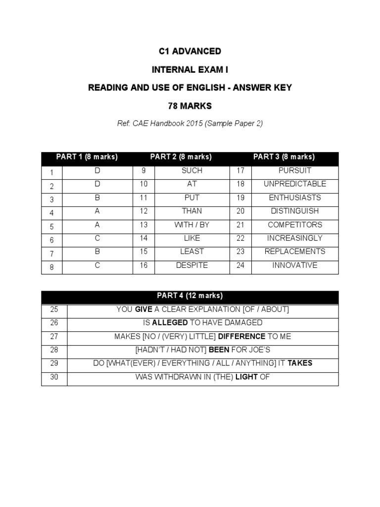 C1 Advanced Reading Answer Key | PDF