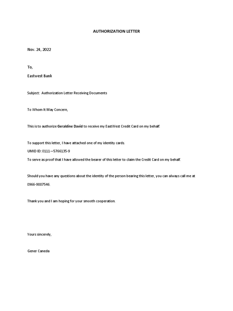 Authorization Letter | PDF