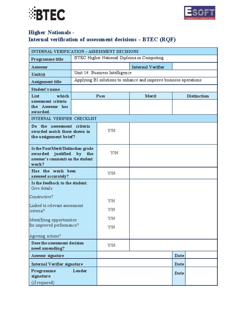 Internal Verification for BTEC Computing | PDF | Business Intelligence | Data Analysis