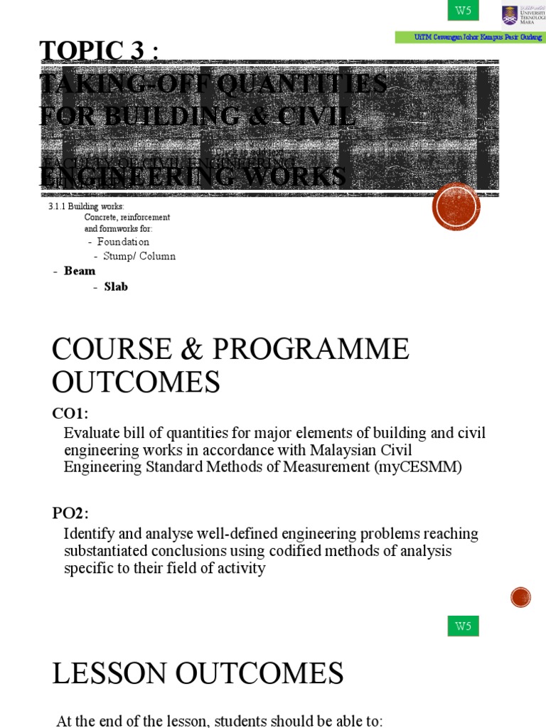 06.TOPIC 3 - Taking Off Quantities For Building - Civil Engineering Works - BeamSlab | Download ...