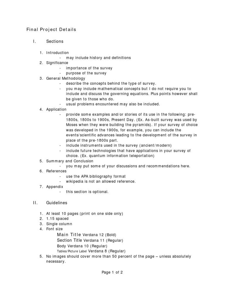 Final Project Guidelines for Surveys | PDF