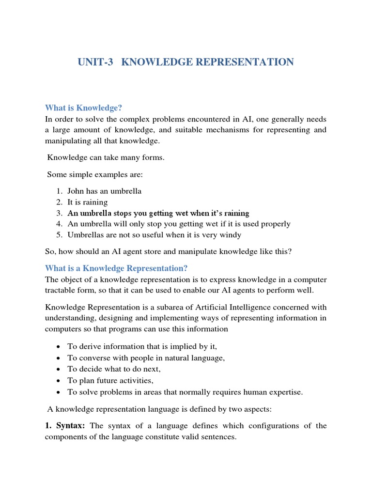 Unit-3 Knowledge Representation | PDF | Inheritance (Object Oriented Programming) | Knowledge ...