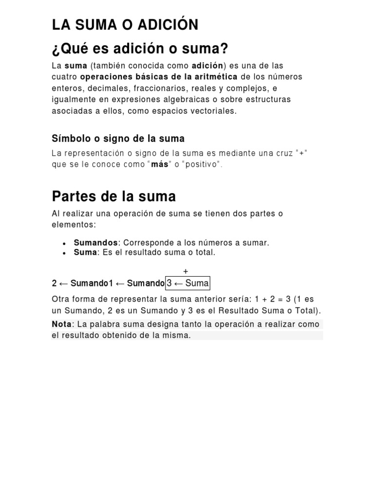 Conceptos y Propiedades de la Suma | PDF | Números | Matemáticas
