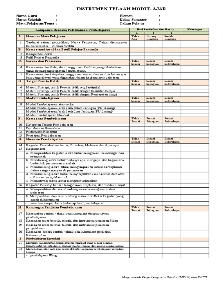 Instr. Supervisi Penilaian Menyusun Madul Ajar | PDF