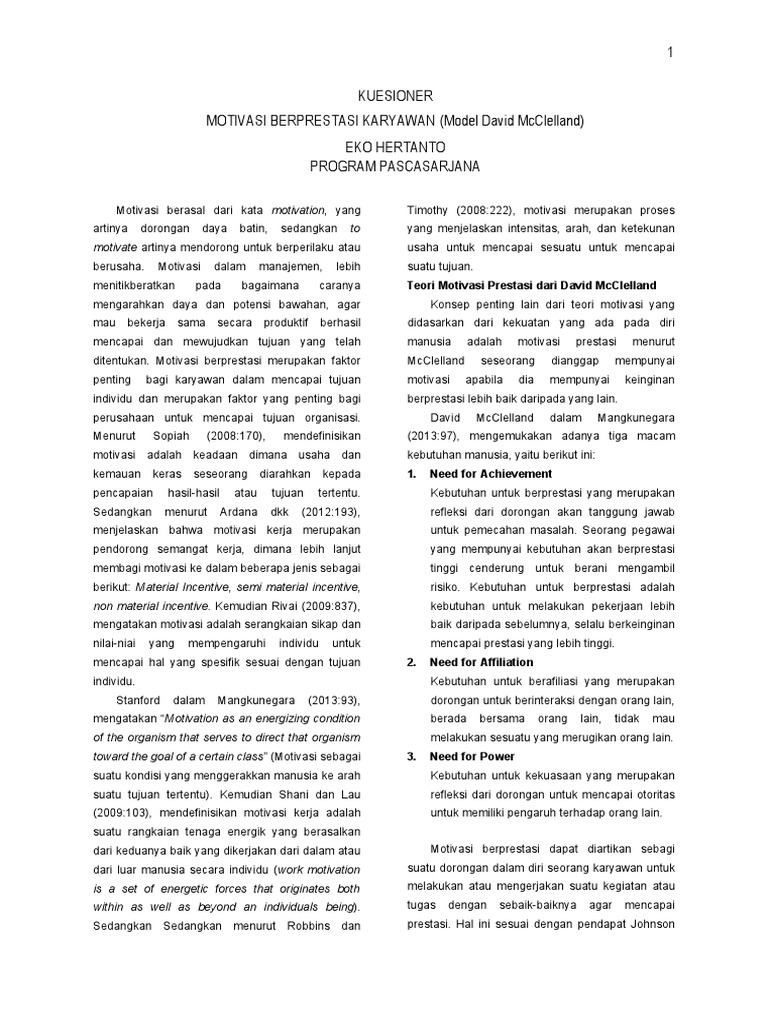 Motivasi Berprestasi Karyawan Menurut McClelland | PDF | Pengembangan Diri