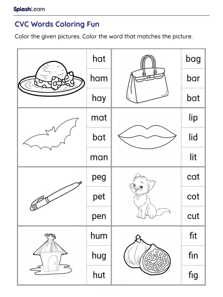 CVC Word Coloring Activity: Match Pictures to Short Words with ...