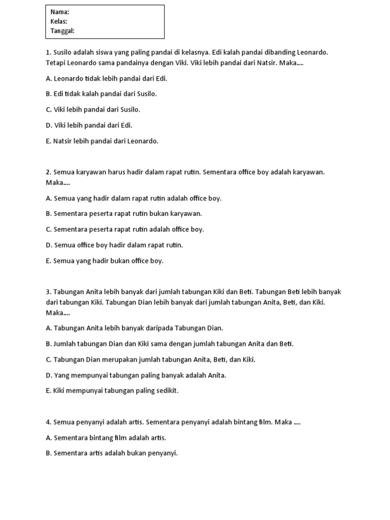 Latihan Silogisme | PDF | Perjalanan | Seni & Disiplin Bahasa