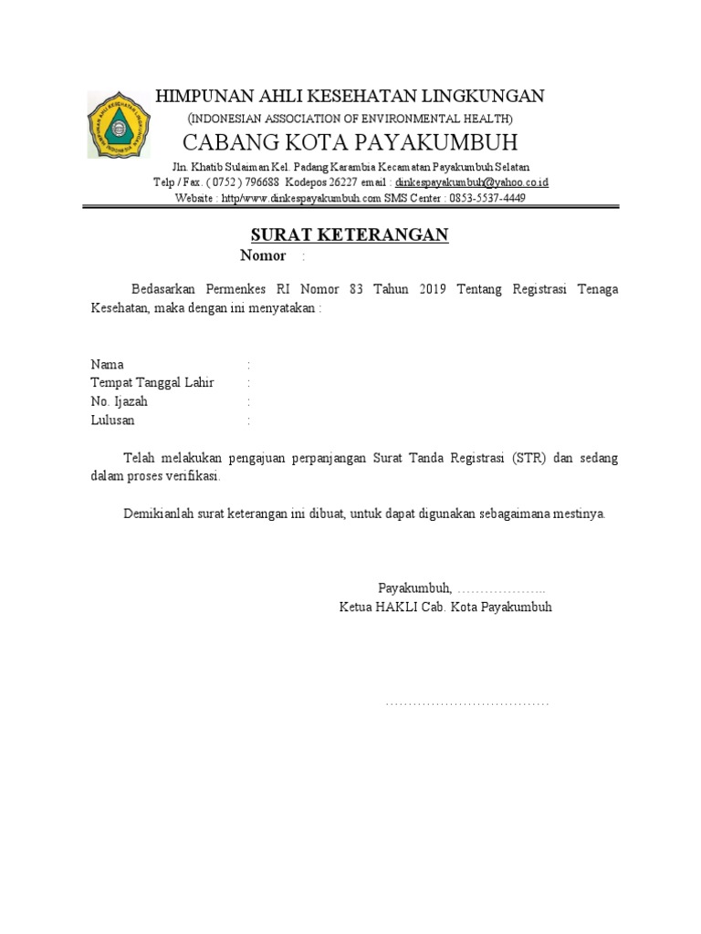 Contoh Surat Keterangan STR | PDF | Bisnis