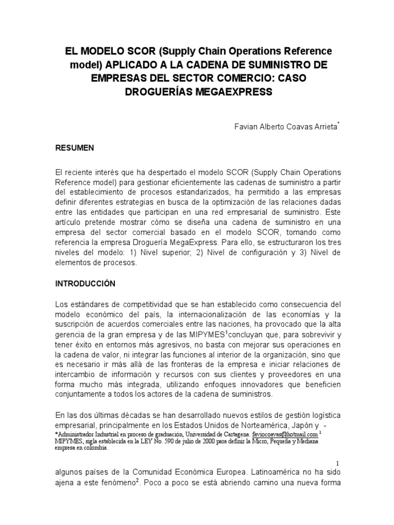 Ensayo - El Modelo Scor Aplicado A La Cadena de Suministro de Empresas Del Sector Comercio Caso ...