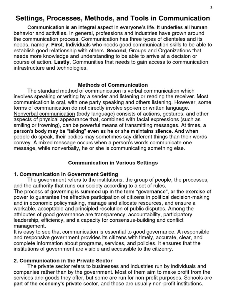 Settings, Processes, Methods, and Tools in Communication | PDF | Mass ...