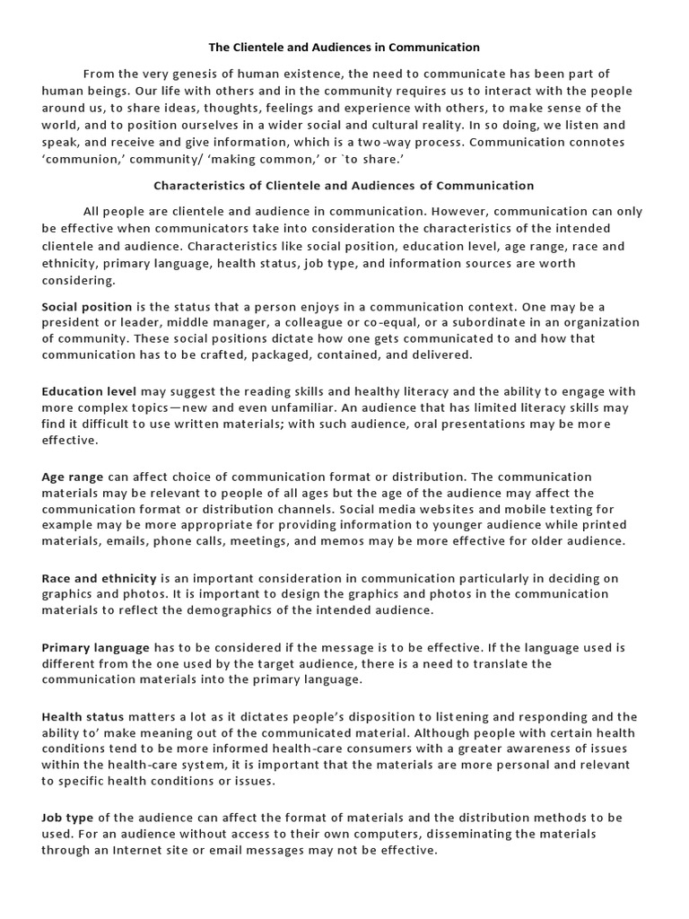 The Clientele and Audiences in Communication | PDF | Mass Media ...