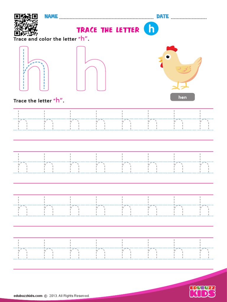 Lowercase Letter H Tracing Worksheet | PDF