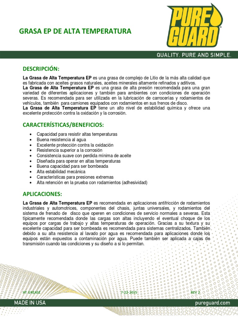 Grasa EP Alta Temperatura para Lubricación | PDF | Materiales ...