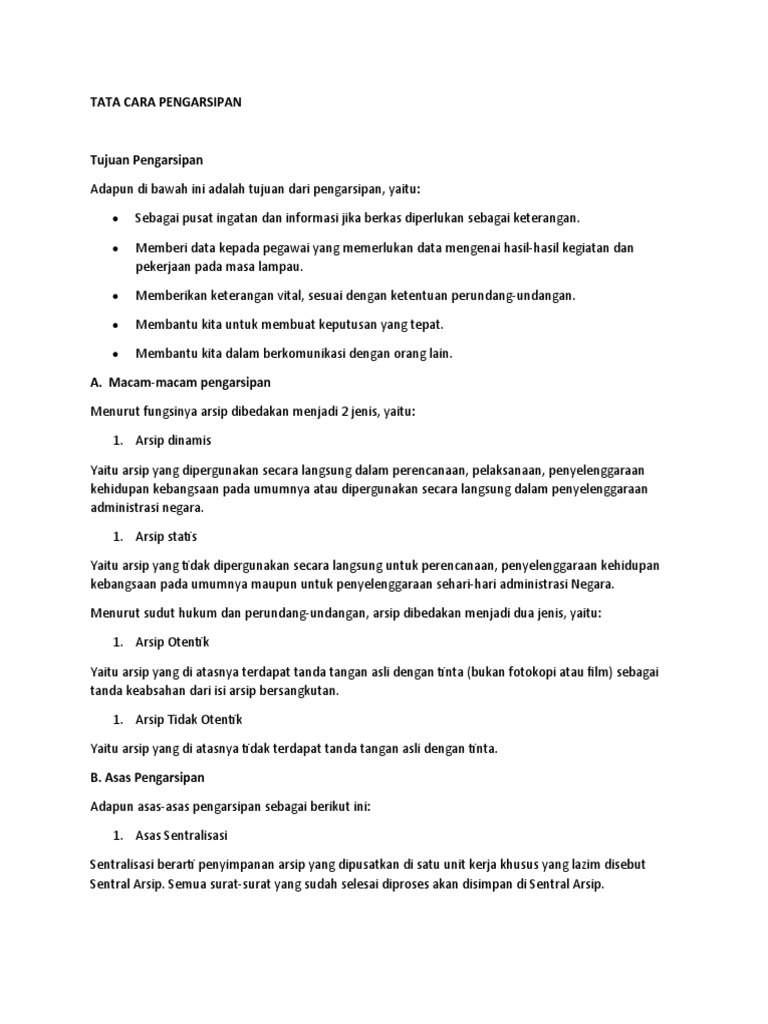 Tata Cara Pengarsipan | PDF