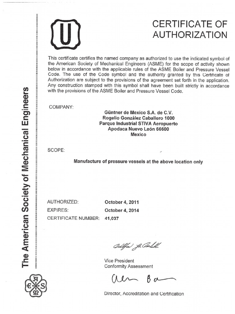 Certificado ASME | PDF