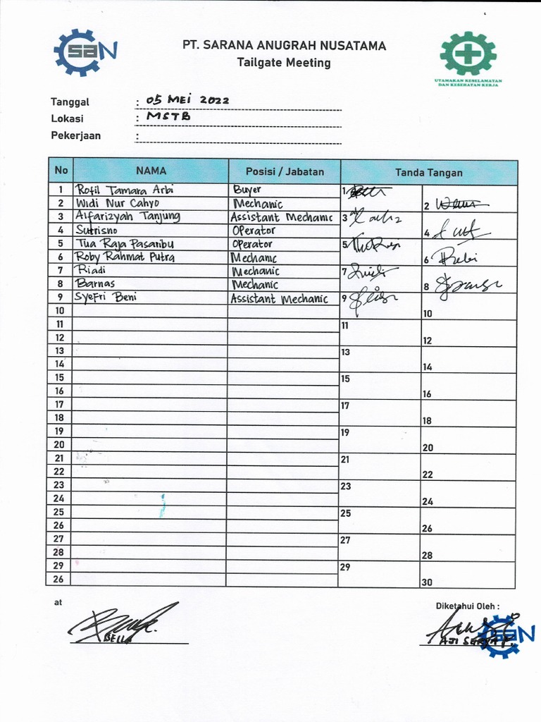 Daftar Hadir Meeting | PDF