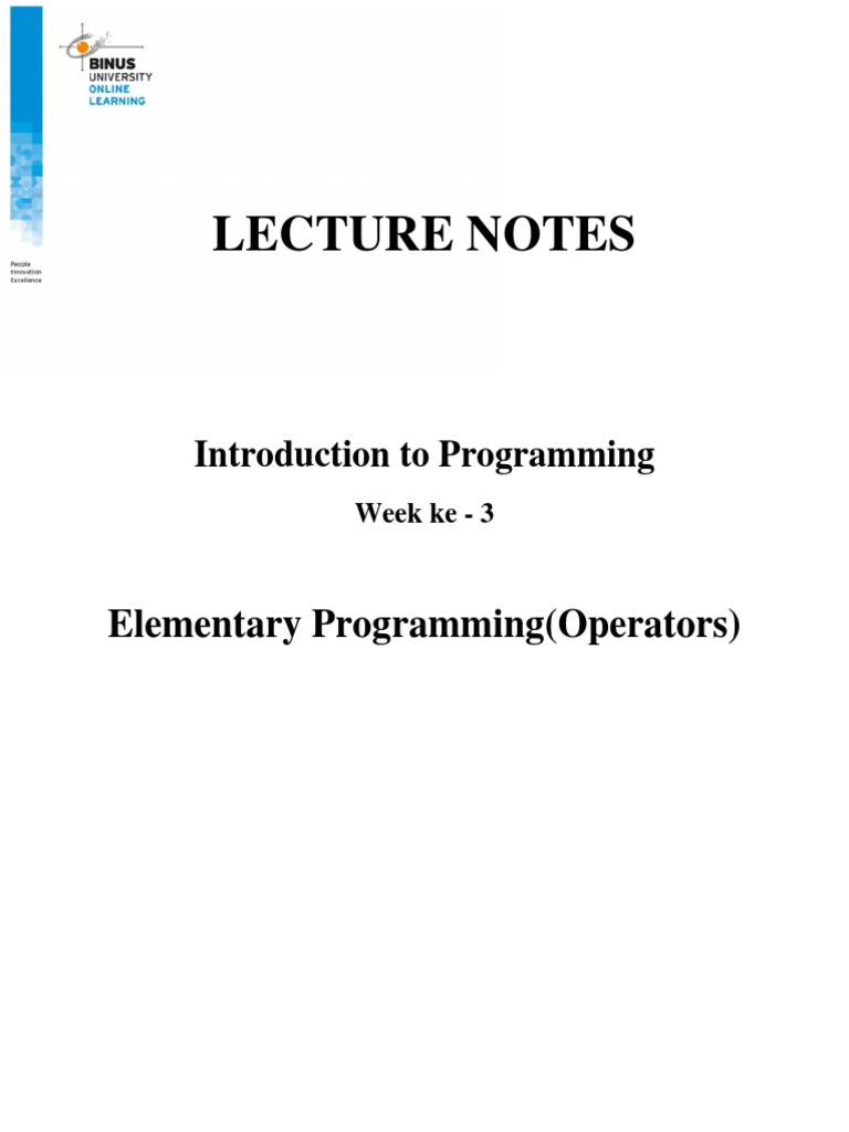 LN03 - Elementary Programming (Operators) | PDF | Komputer | Teknologi ...