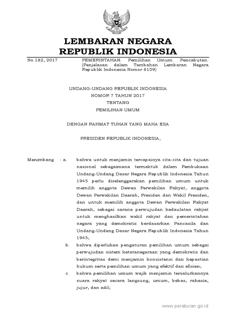 Uu No. 7 Tahun 2017 TTG Pemilu | PDF