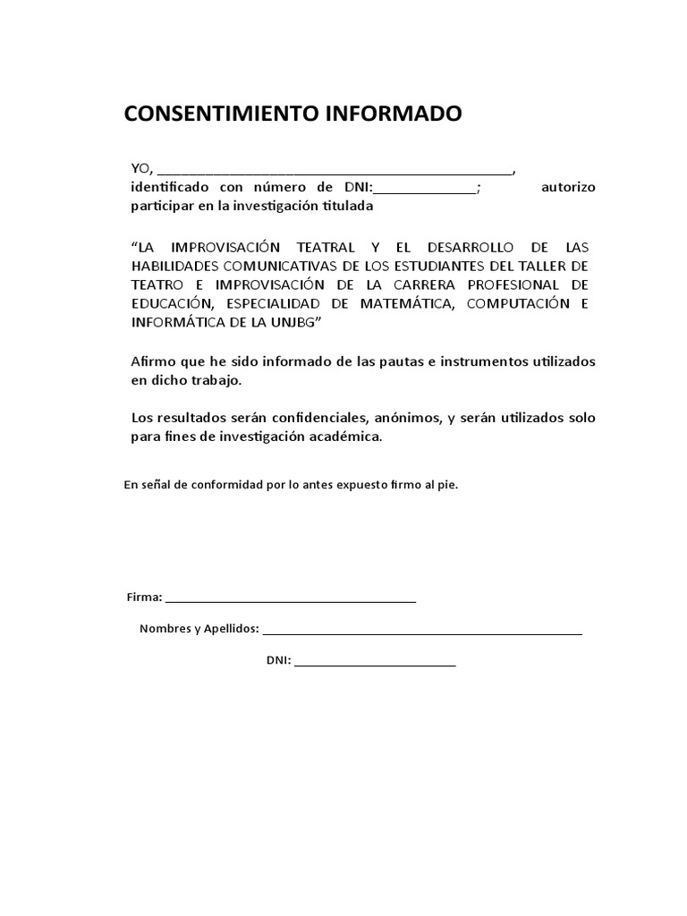 Consentimiento Informado para Tesis Enviar | PDF