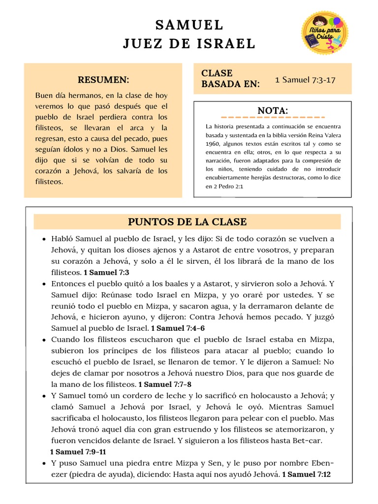 Clase127. Samuel Juez de Israel | PDF | Filisteos | El antiguo Israel y ...