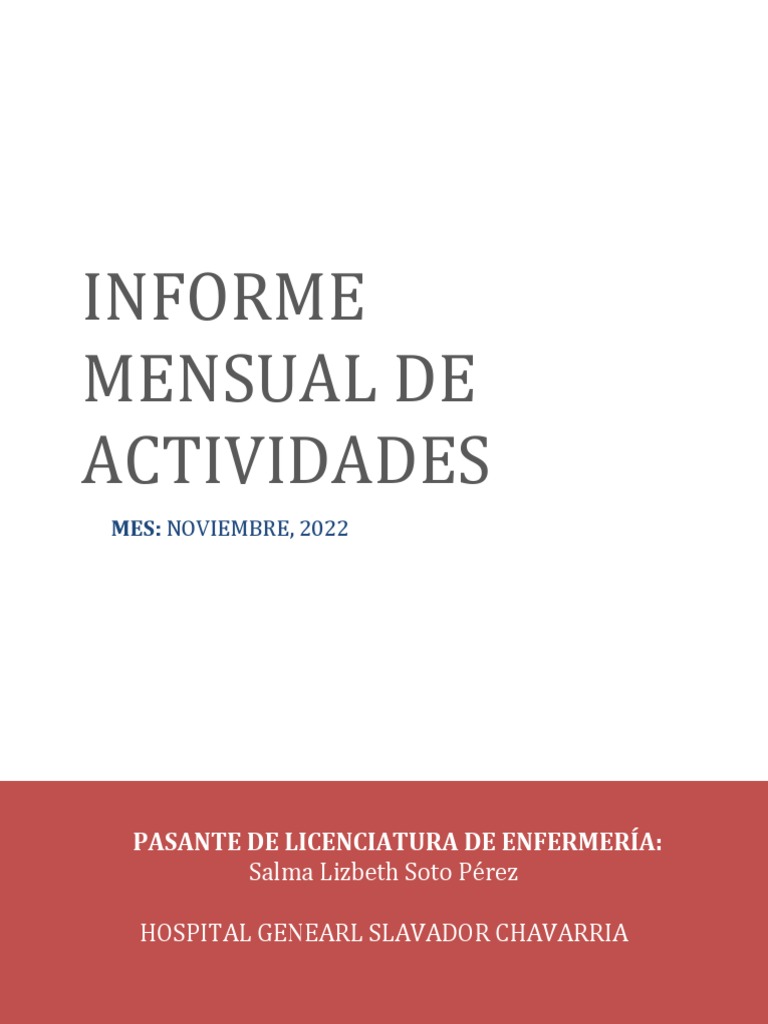 Informe mensual de actividades de noviembre de una pasante de ...