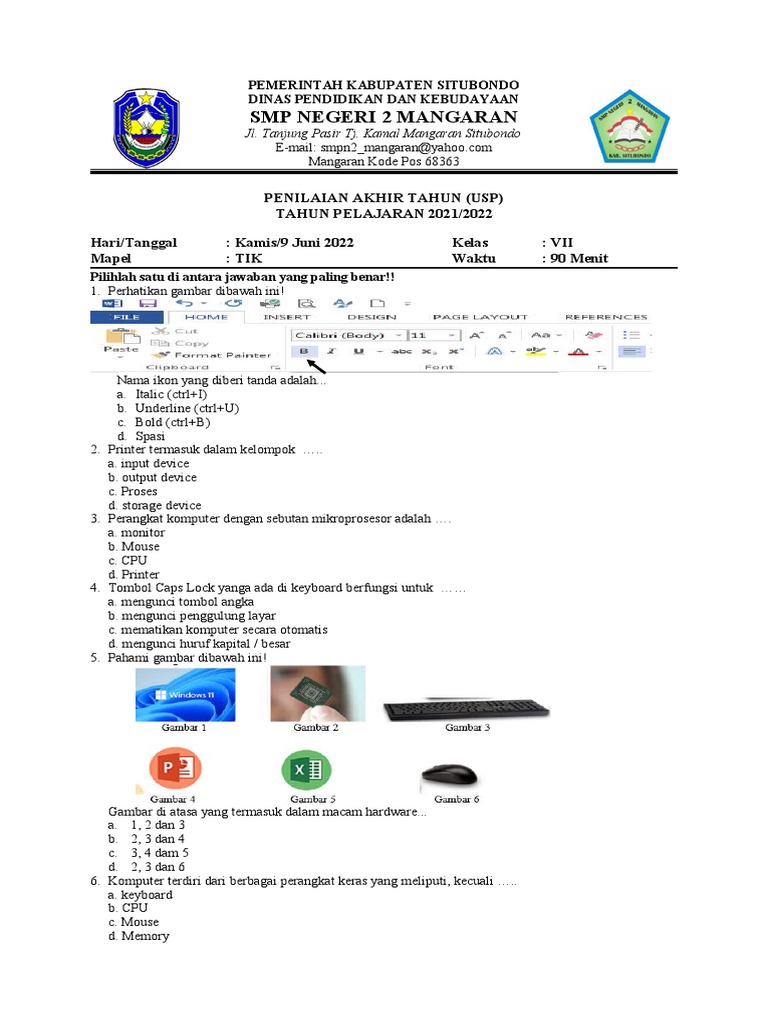 Kuis TIK Kelas VII Tahun 2021/2022 | PDF | Komputer