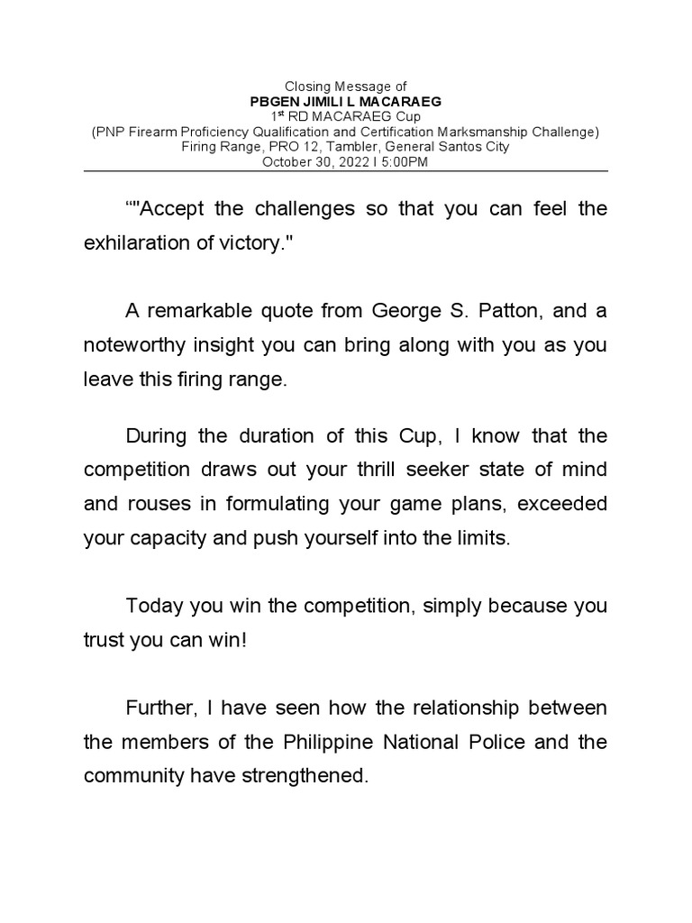 RD's CLOSING MESSAGE FOR RD MACARAEG's CUP | PDF