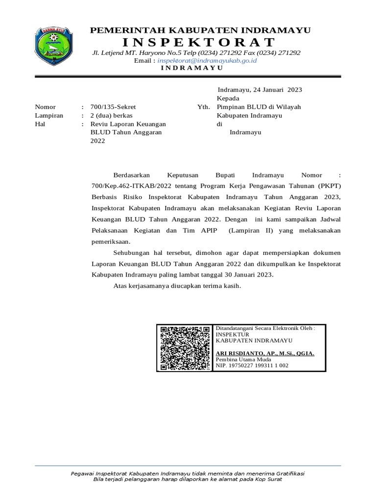 SURAT Pemberitahuan Reviu Laporan BLUD | PDF