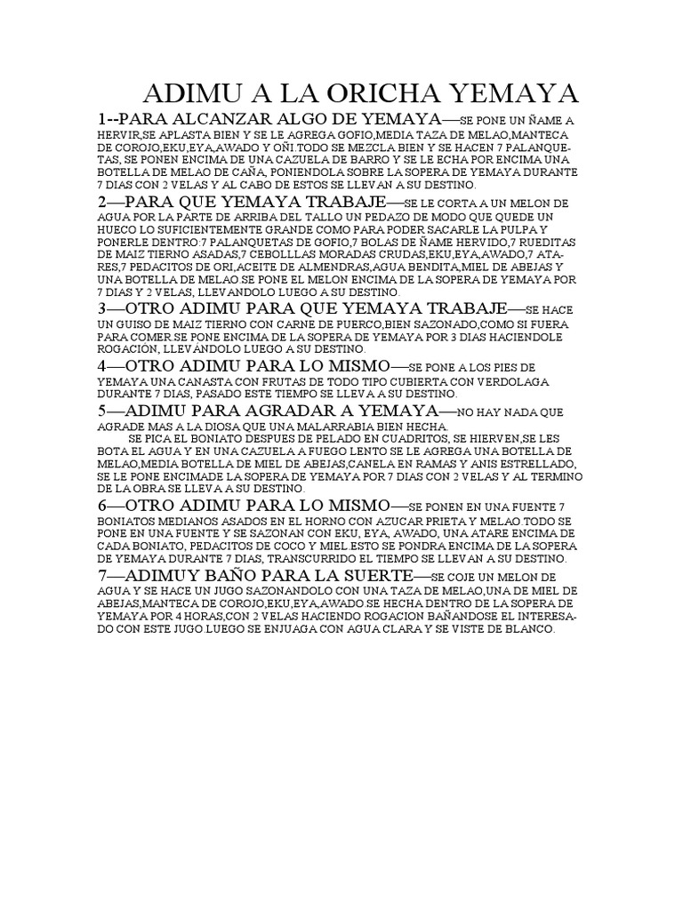Adimu A La Oricha Yemaya | PDF