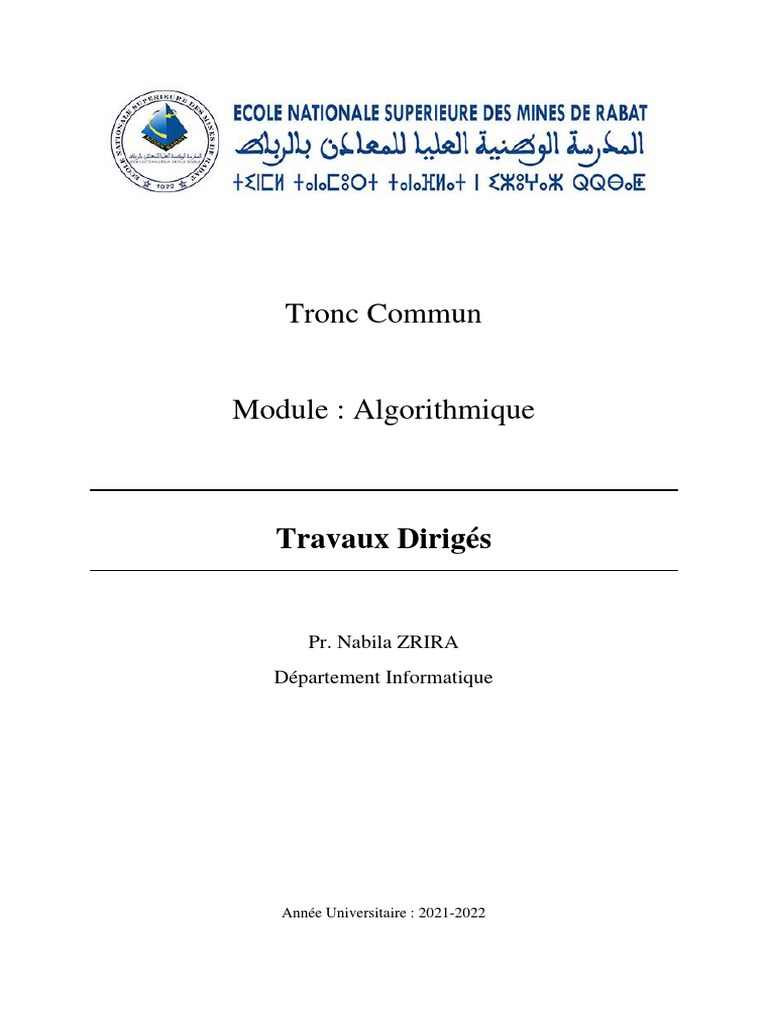 TD Algorithmique 1 | PDF | Méthodes et références pédagogiques