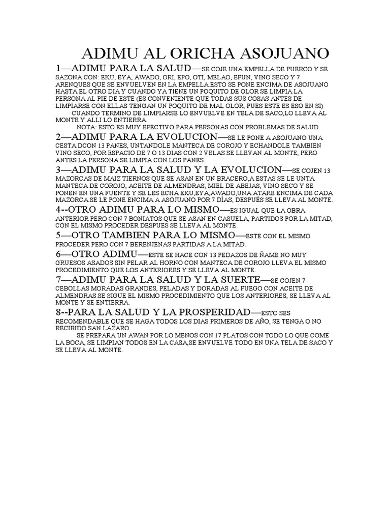 Adimu Al Oricha Asojuano | PDF