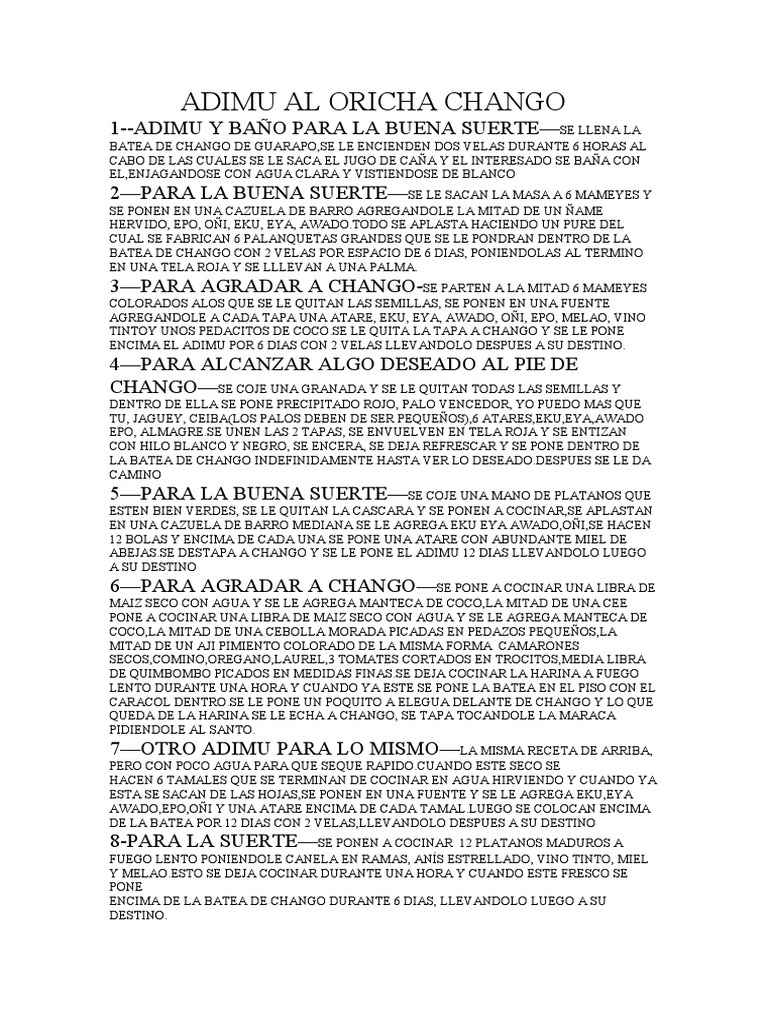 Adimus y ofrendas a Chango | PDF | Cocina latinoamericana | Cocina norteamericana
