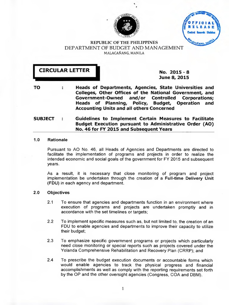 Circular Letter No. 2015-8 | PDF | Economies | Philippines
