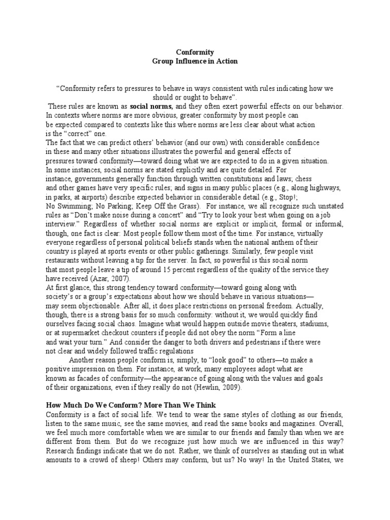 Conformity Assignment | PDF | Conformity | Psychology