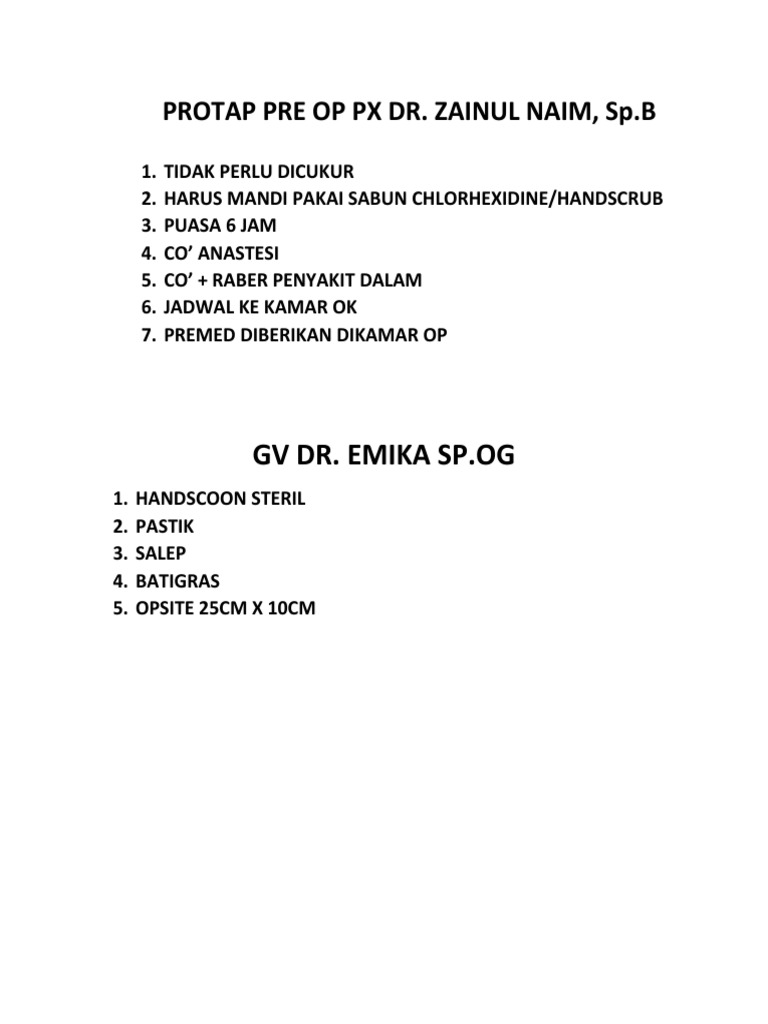 Protap Pre Op PX DR | PDF
