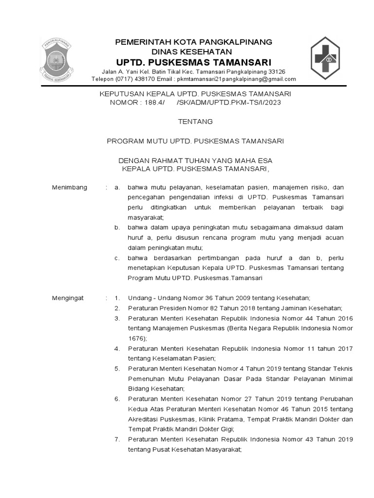 SK PROGRAM Mutu PuskesmasFIX | PDF