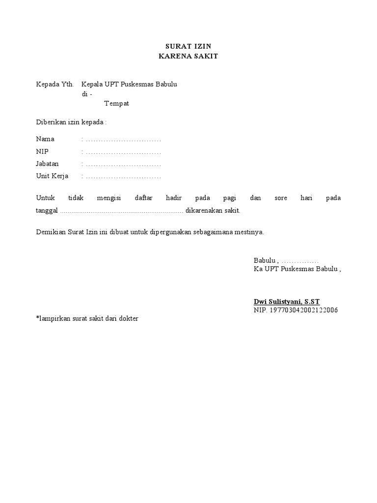 Form Izin Sakit | PDF