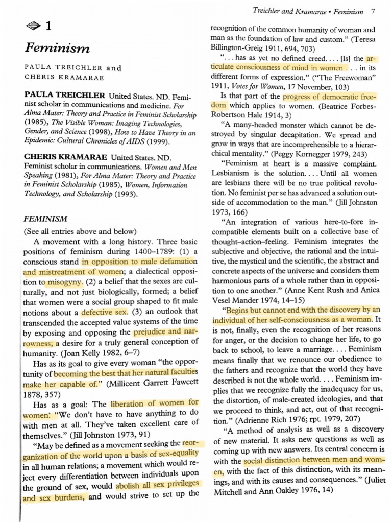W1. Paula Treichler and Cheris Kramarae, "Feminism" "Feminist" From The ...