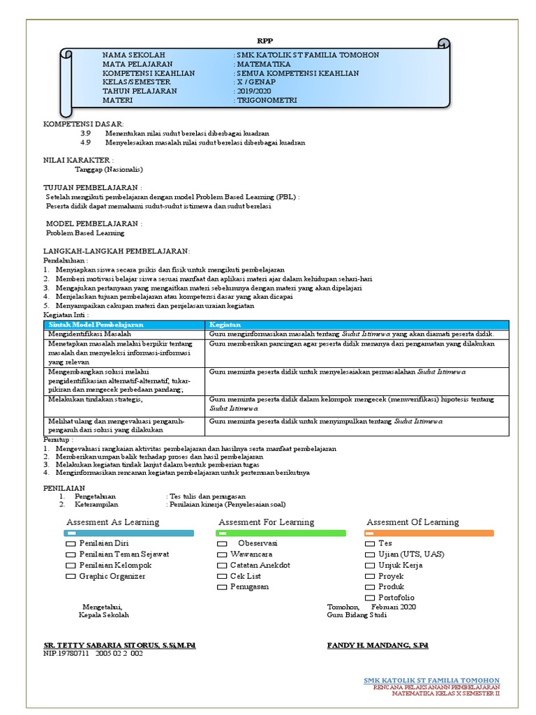 RPP MAT X - Sudut-Sudut Istimewa | PDF