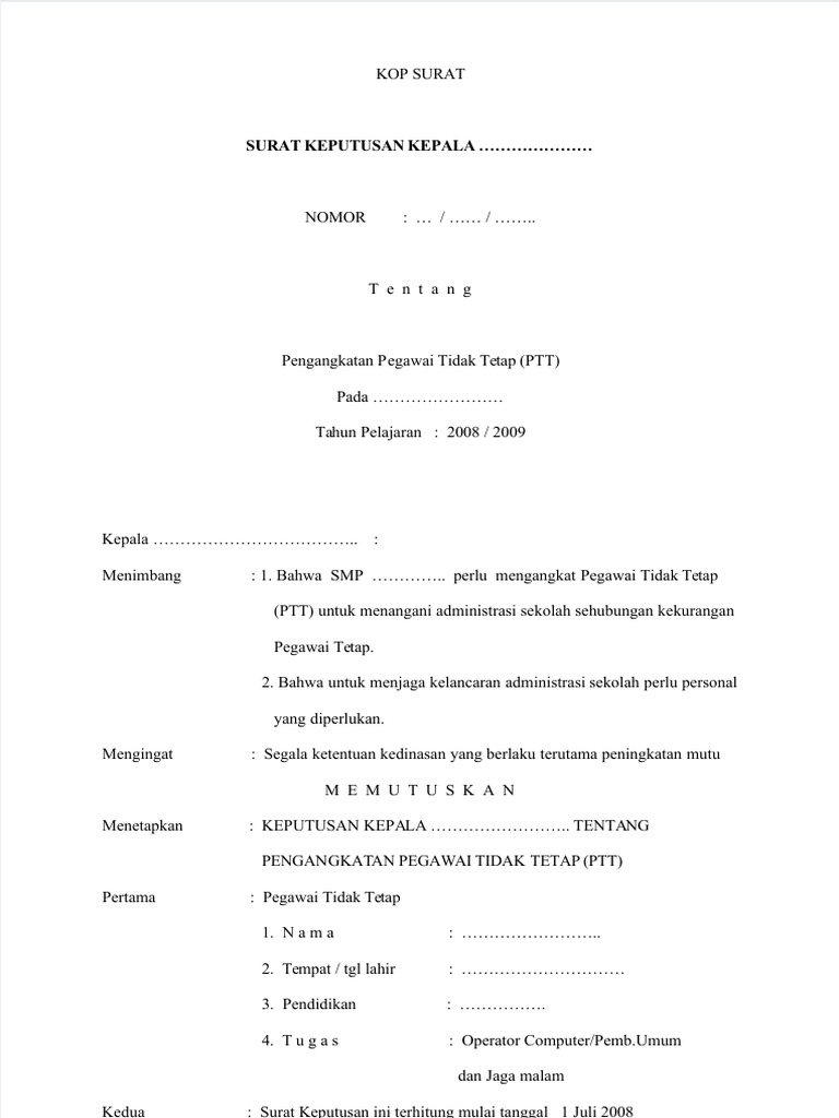 Dokumen - Tips - Contoh SK Pengangkatan Pegawai Tidak Tetap | PDF