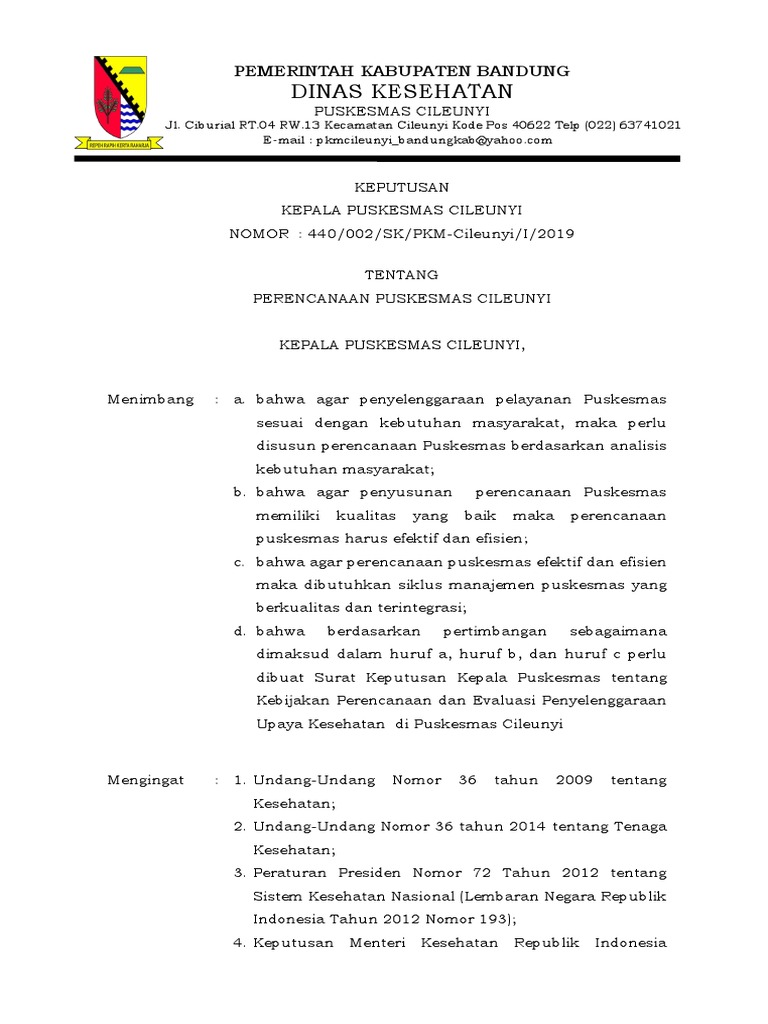 Revisi SK Perencanaan Puskesmas | PDF