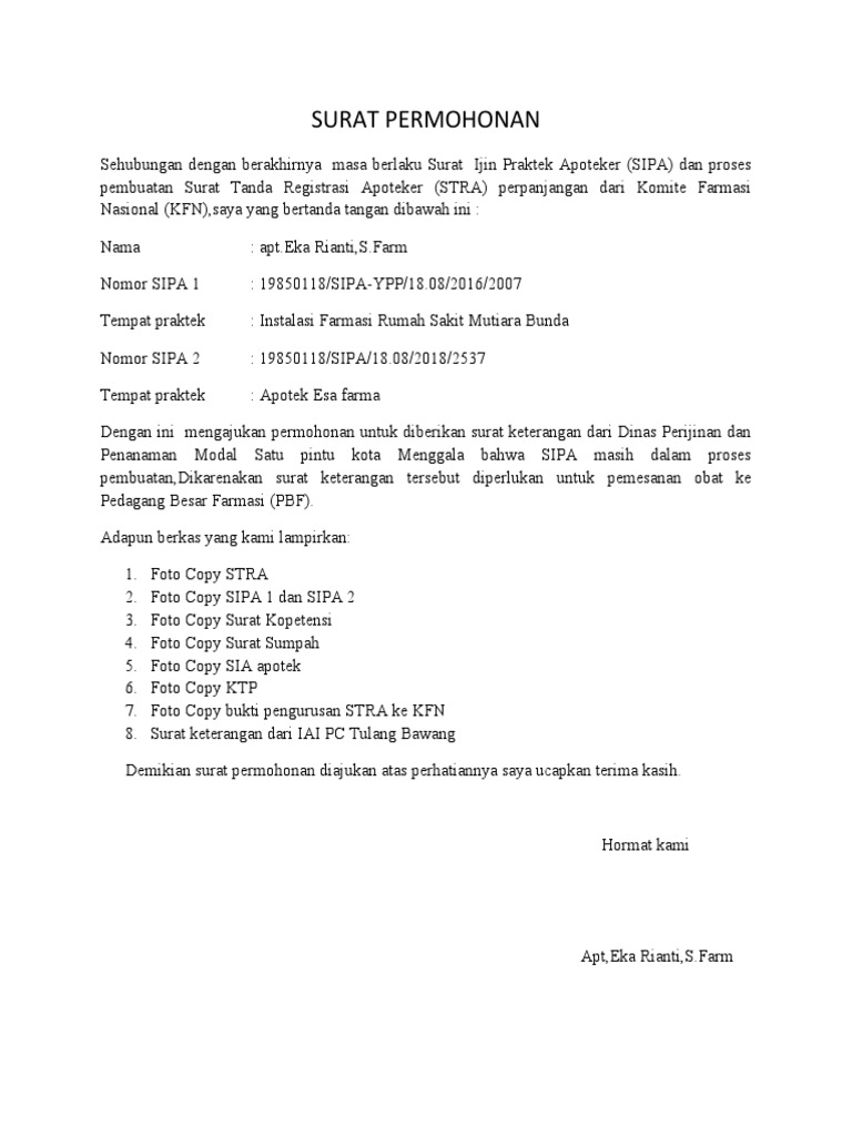 Surat Permohonan Perpanjangan Sipa | PDF